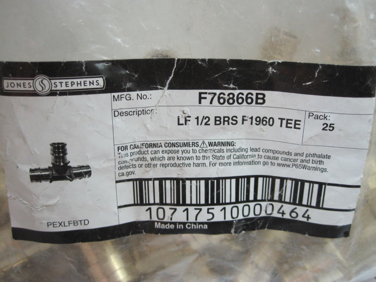 (25) Jones Stephens F76866B LF F1960 Brass 1/2" PEX Tee, PACK of 25 | eBay