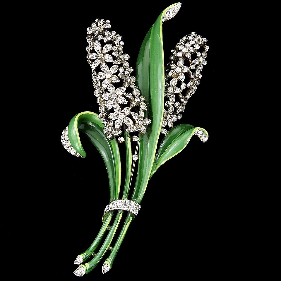 Trifari 'Alfred Philippe' Pave Flowers and Enamel Lea… - Gem