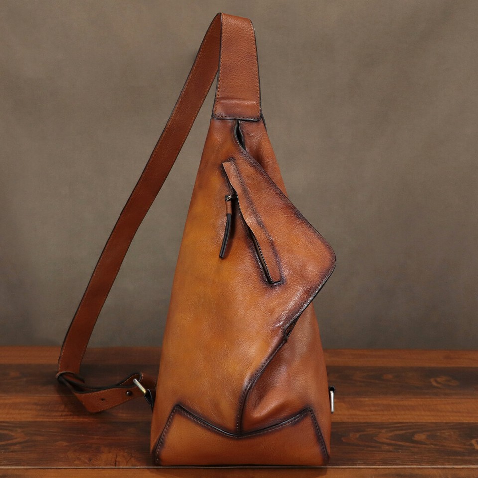Genuine Leather Sling Bag for Women Men Retro Sling Backpack Purse ...
