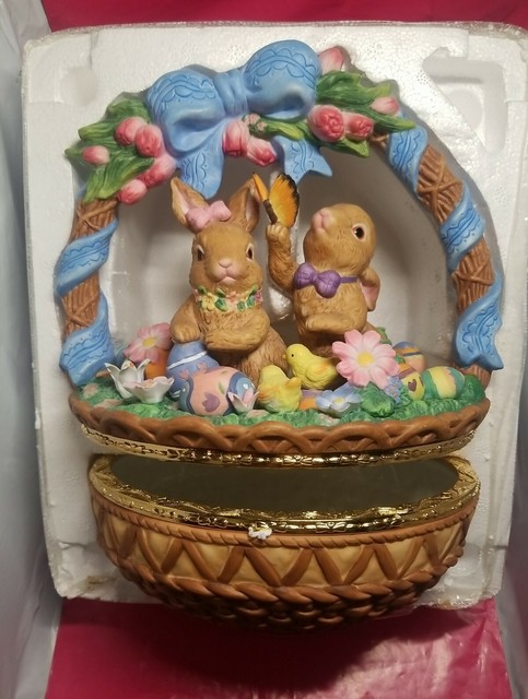 Easter Basket Porcelain Bunnies Flowers Original Box CWC Costco 2pc for ...