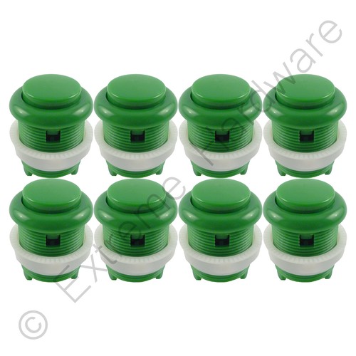 8 x Green Leaf Style 28mm Round Convex Arcade Buttons & Microswitches ...