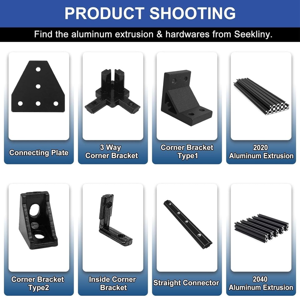 12pcs Black Aluminum 2040 T Slot Corner Bracket 12-Hole V Slot T Nut ...
