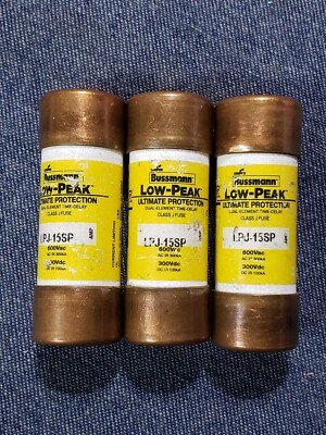 (3Pcs) Bussmann LPJ-15SP Class J 600V Low Peak Dual Element Time Delay ...