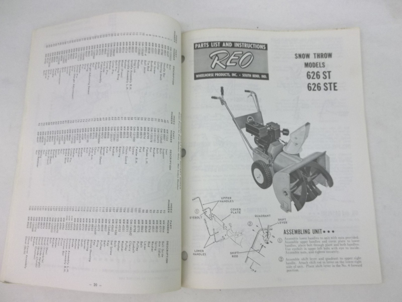 Wheel Horse Reo Mowers Tillers & Snow Throwers Parts Catalog 418-LR ...