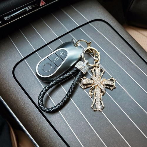 Delicate Metal Cross Key Chain Rhinestone Studded Car Key Ring For Men ...
