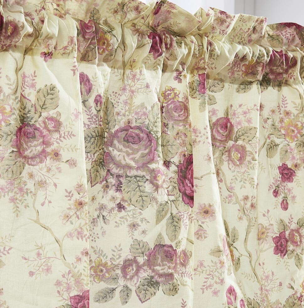ANTIQUE ROSE VALANCE : CHIC CREAM YELLOW SHABBY ROSES VINTAGE WINDOW | eBay