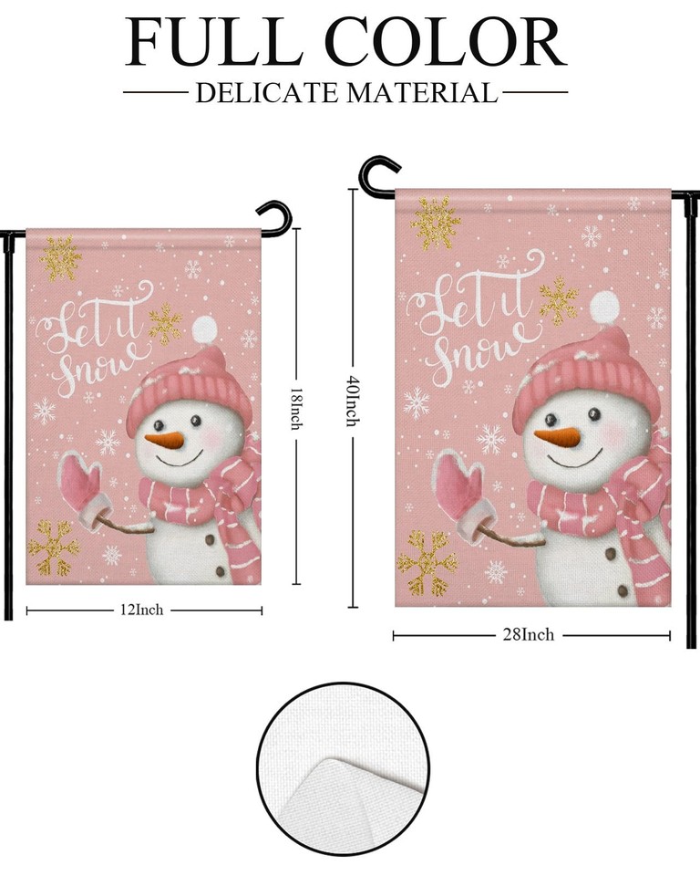 Pink Snowman Christmas Garden Flag Double Sided, Xmas Winter Snowflake Let Sn... | eBay