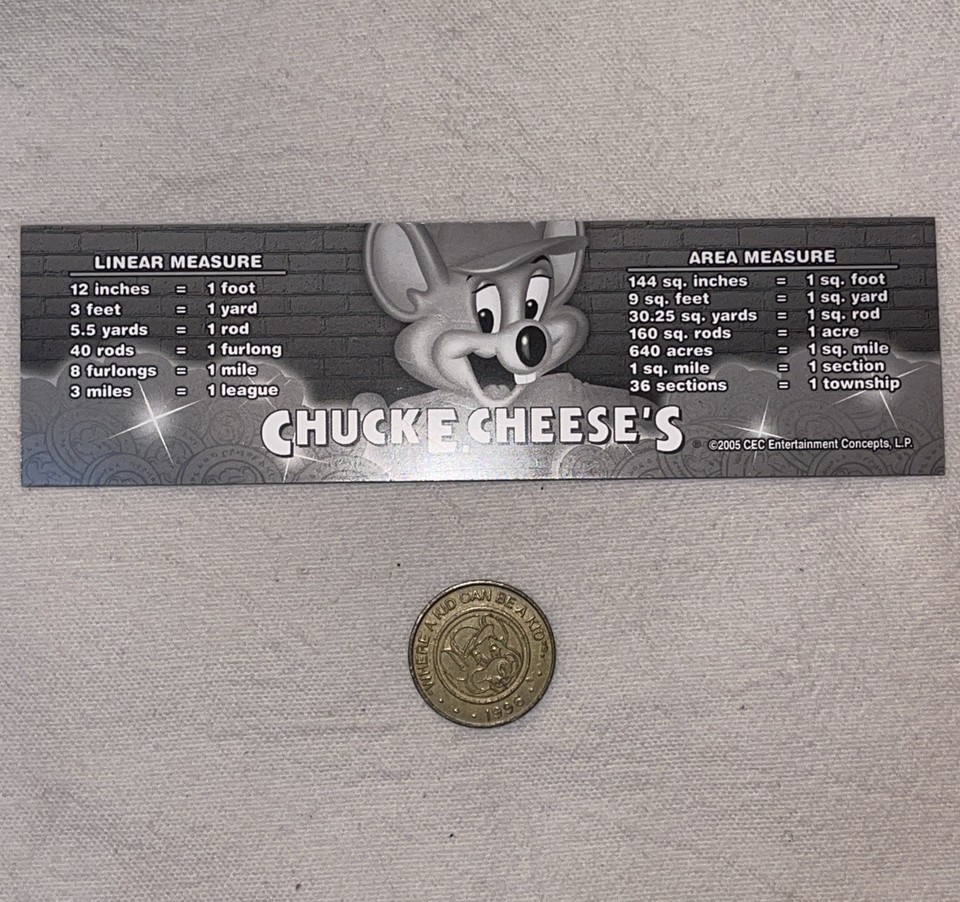 Chuck E. Cheese's 6” Lenticular 3D Ruler / Bookmark 2005 & Token (1996 ...