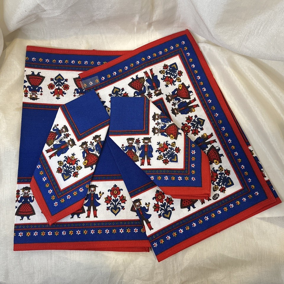 KOLF 4 pc Austrian European Folk Art 2 Cotton Placemats & 2 Cotton ...