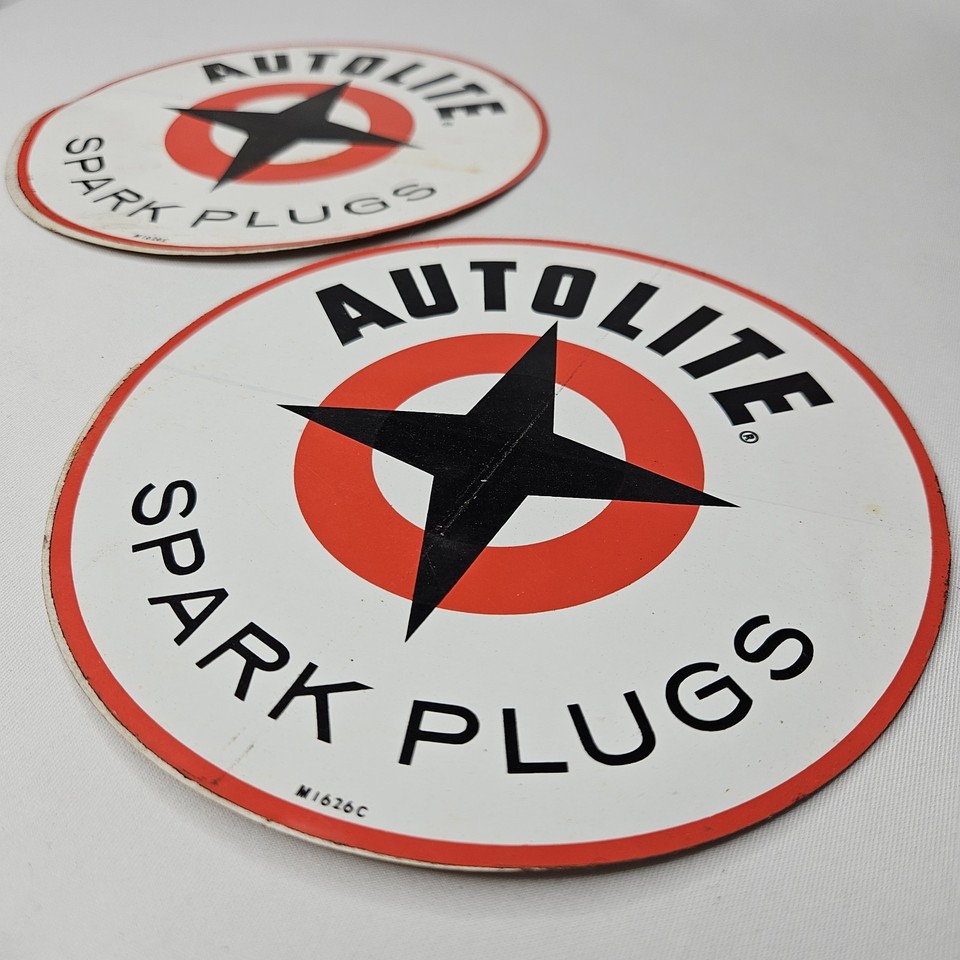 2 Vintage AutoLite Spark Plugs Stickers • 6.5" Round Circle 1960's ...