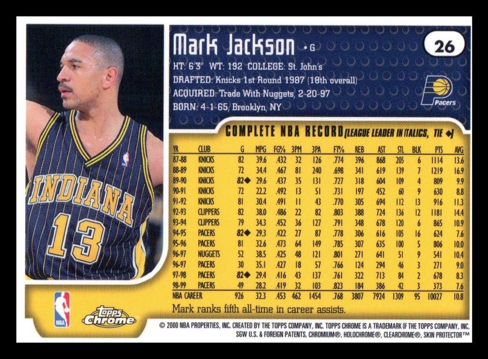 1999-00 Topps Chrome #26 Mark Jackson NBA Basketball Indiana Pacers | eBay