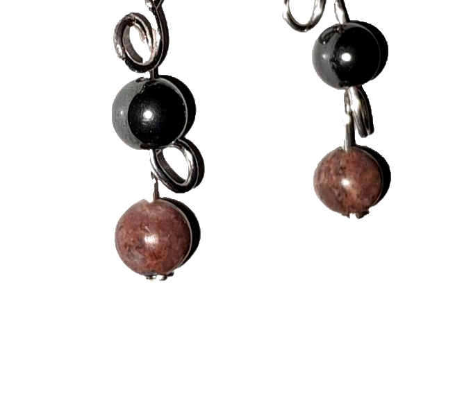 Vine Handmade Artisan Jasper & hematite Dangle Drop SP st steel Hook ...