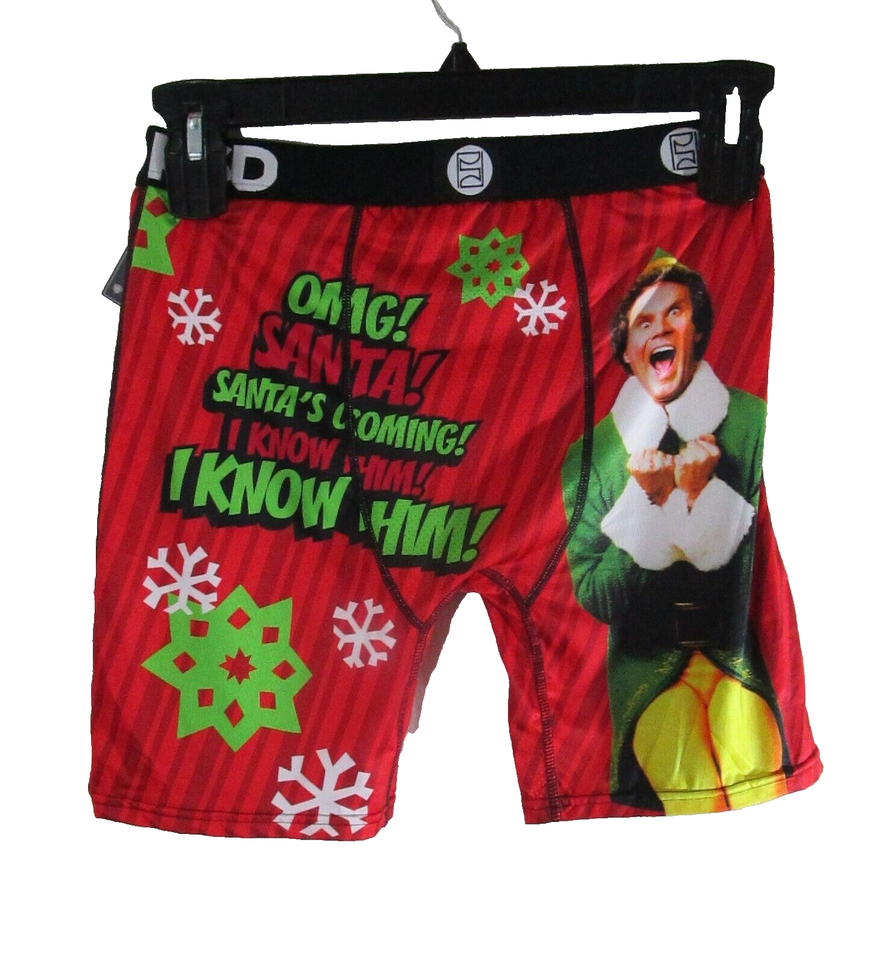 NWT PSD Elf OMG Santa's Coming I Know Him Boxer Briefs 5" M Red MSRP$25 ...