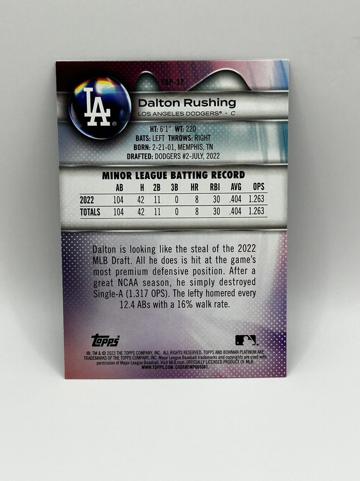 Dalton Rushing 2023 Topps Bowman Platinum #TOP-32 Ice Foil Parallel ...