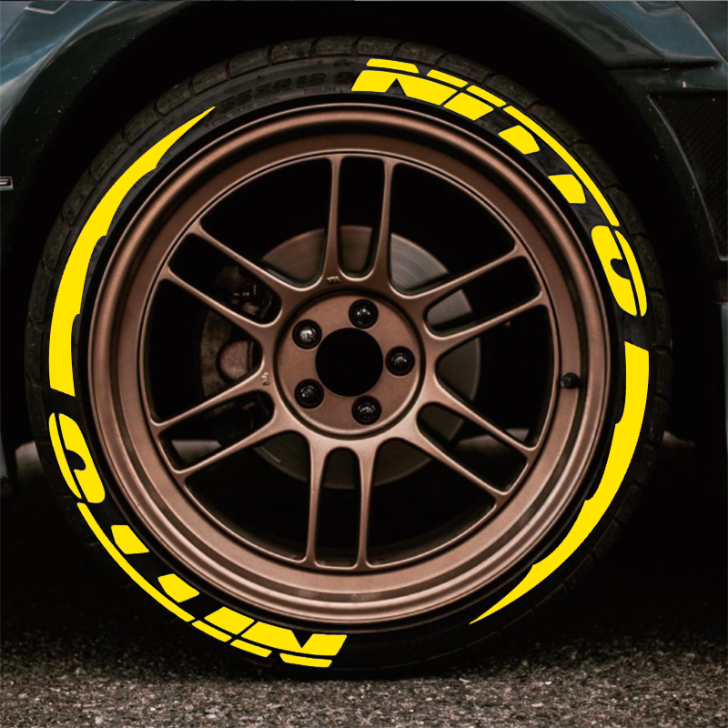 Yellow NITTO Tire Lettering Sticker 1.06'' 14''-22'' with Stripes 8 ...