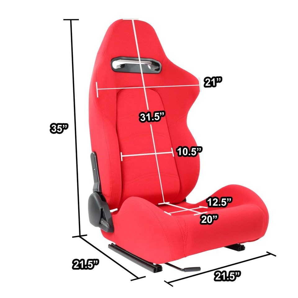 Pair Universal Red Woven Fabric Reclinable Racing Seats w/ Bottom Mount ...