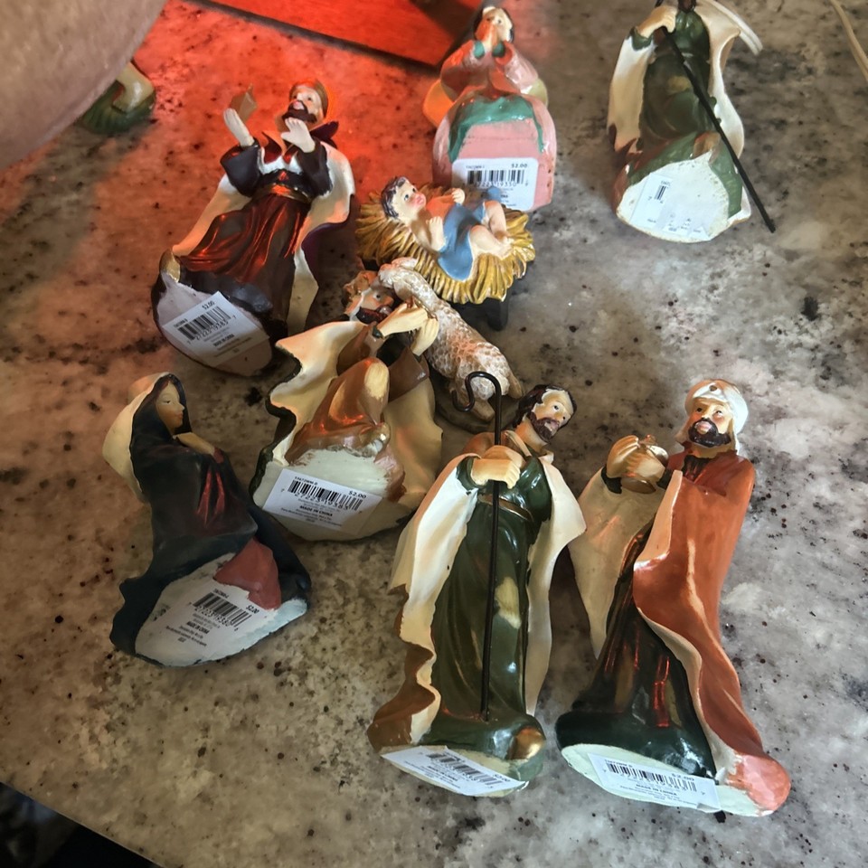 Vintage Chalkware Hand Painted Nativity Set 12 Paper Mache Figurines ...