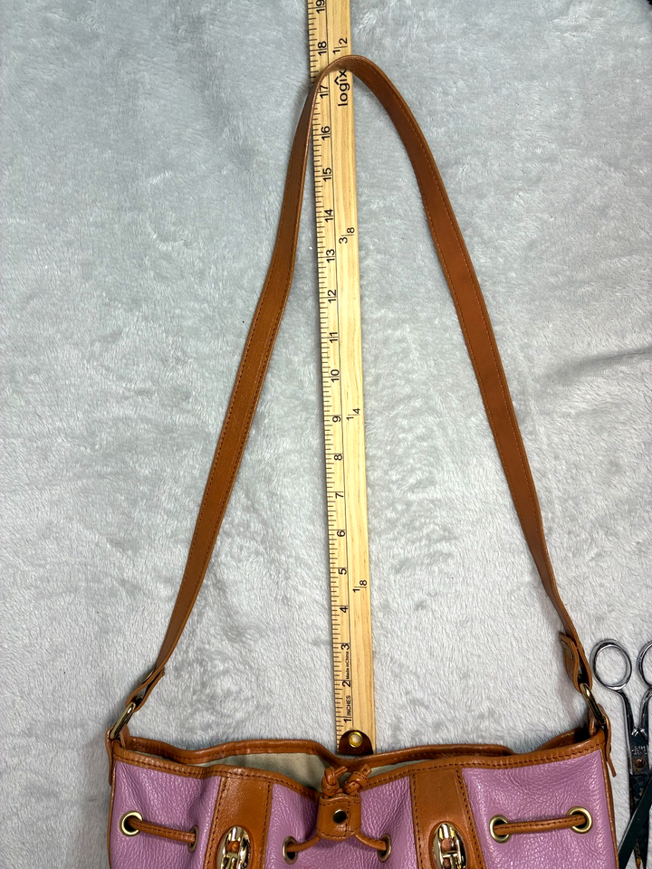 Valentina Genuine Italian Leather Handbag Pink Tan Drawstring Bucket ...