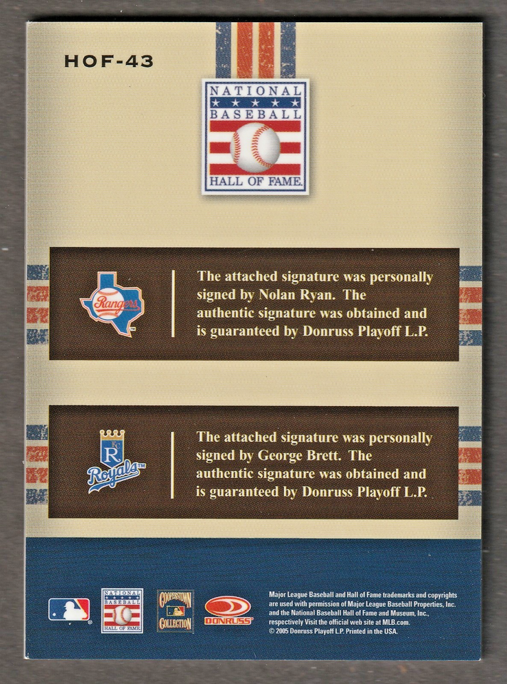 Nolan Ryan George Brett 2005 Donruss Signature Auto #/36 Texas Rangers ...