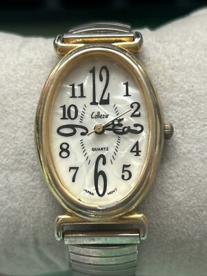 Collezio Women's Gold Tone Stretch Band Pearl Dial Quartz Watch | eBay