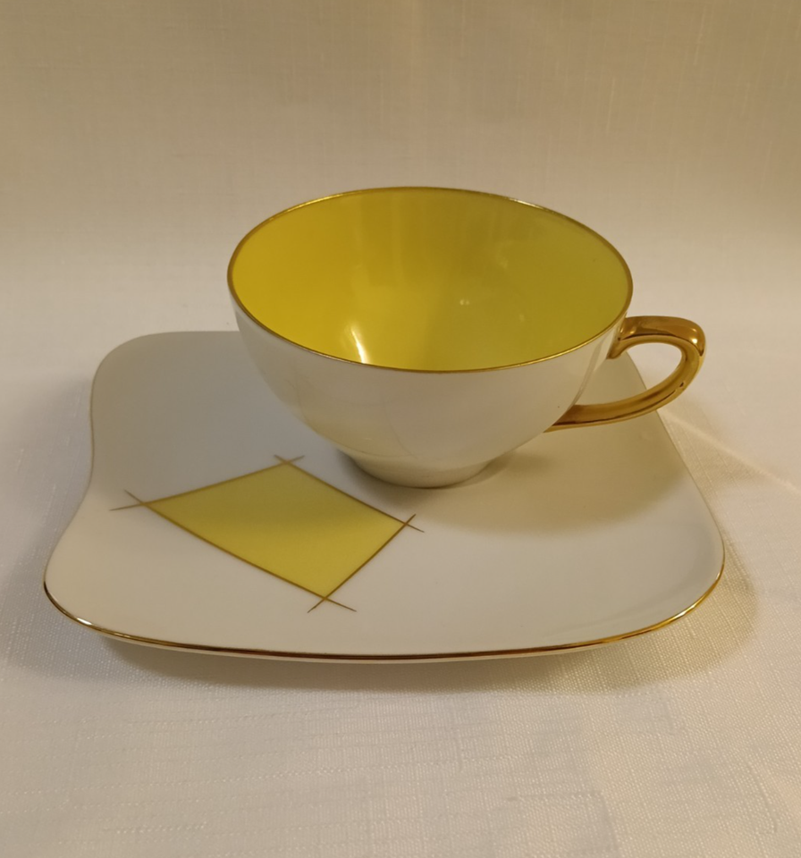 Vintage Western Minister China Yellow & Gold Teacup + Square Saucer Duo ...