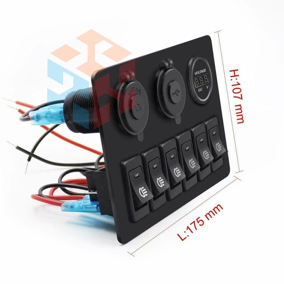 12V LED 6 Gang On/Off Rocker Switch Panel Car Truck Boat Marine Inline ...
