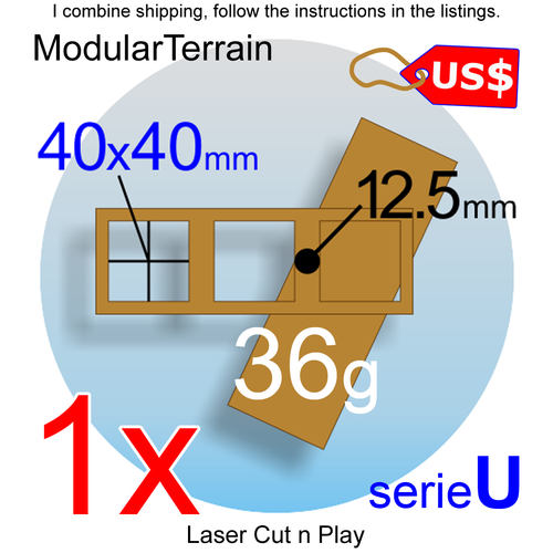 1x MDF Skirmish Movement Tray 1x3 3x1 (U 12.5mm) 40mm Square Base ...