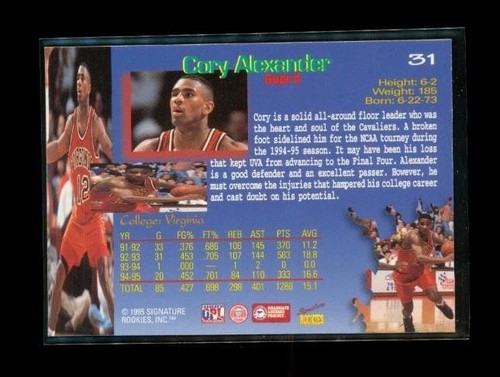 1995 SIGNATURE ROOKIES AUTOGRAPH Basketball Card #31 CORY ALEXANDER ...