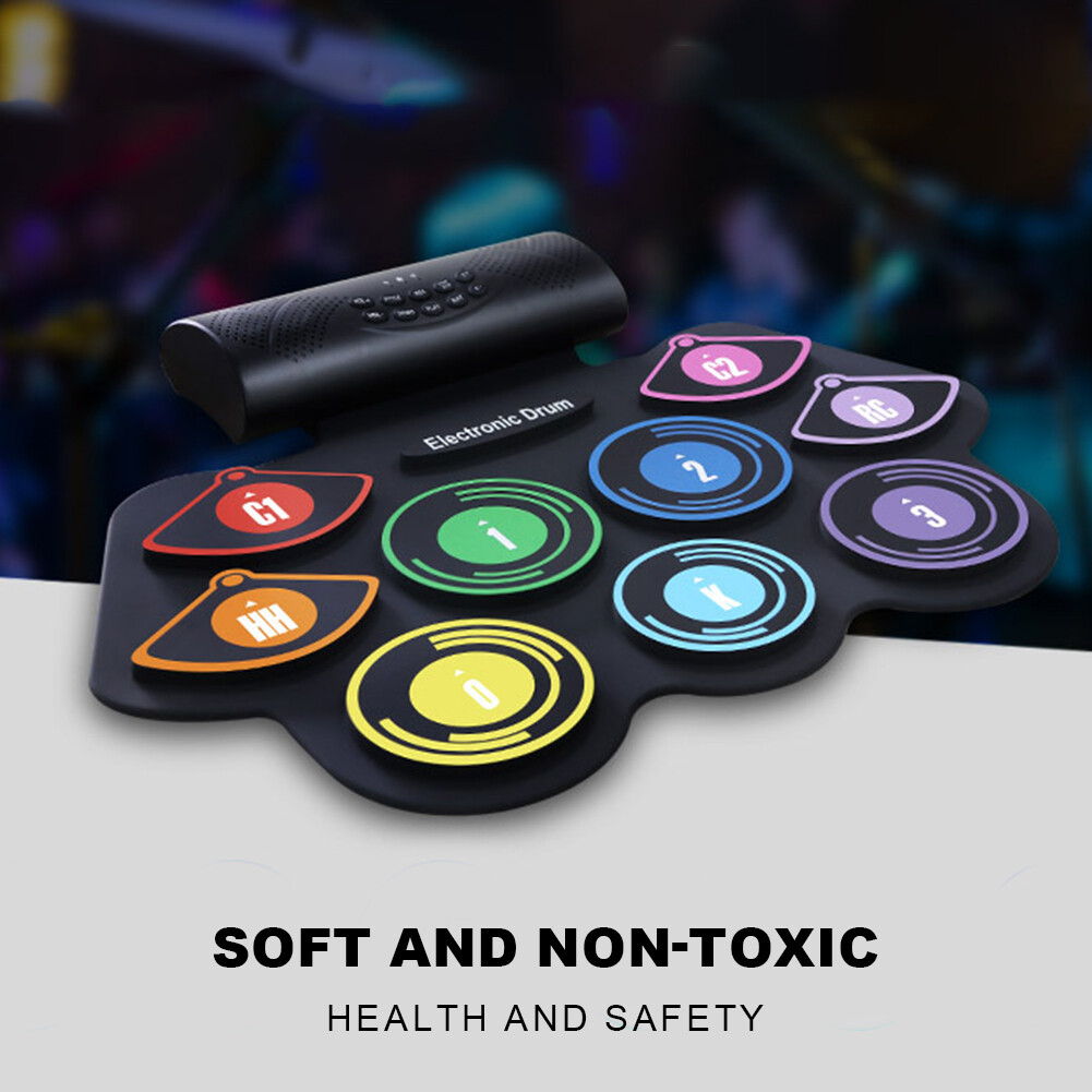 9 Pads Roll Up Drum Kit Black Electronic Roll Up Drum Pad Set for Kids ...