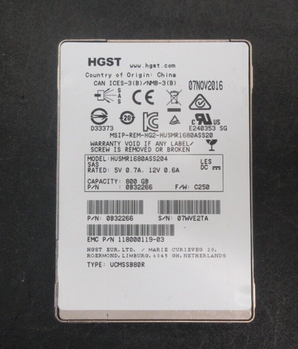 HGST 0B32266, HUSMR1680ASS204, 2.5" 800GB SAS SSD | eBay