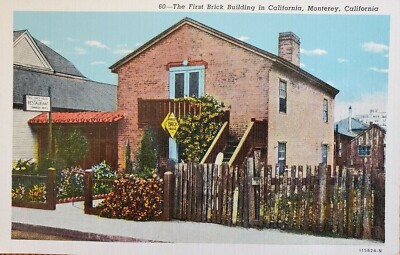Monterey CA Brick Building (First) in CA Linen 1930s-40s Vintage ...