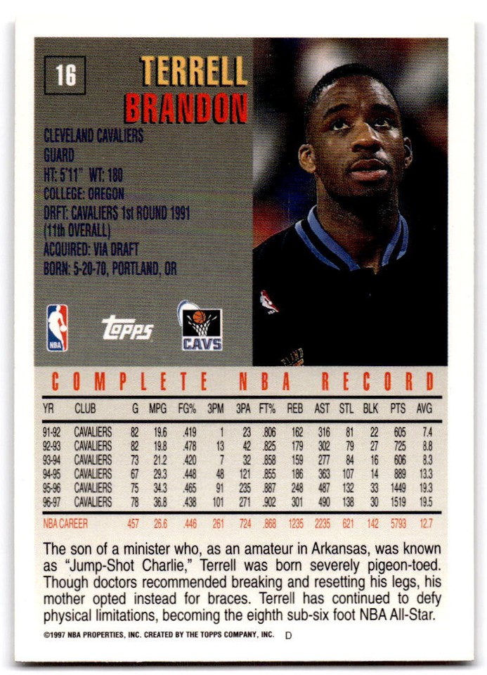 1997-98 Topps #16 Terrell Brandon | eBay