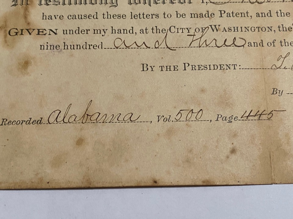 Homestead Document from President Theodore Roosevelt’s Office Original ...