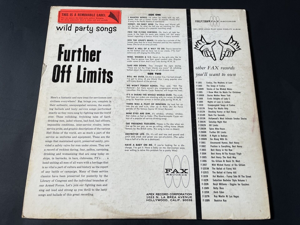 Adam Stag Party Record 11~Off Limits~Cheesecake~Novelty~Quick Shipping ...