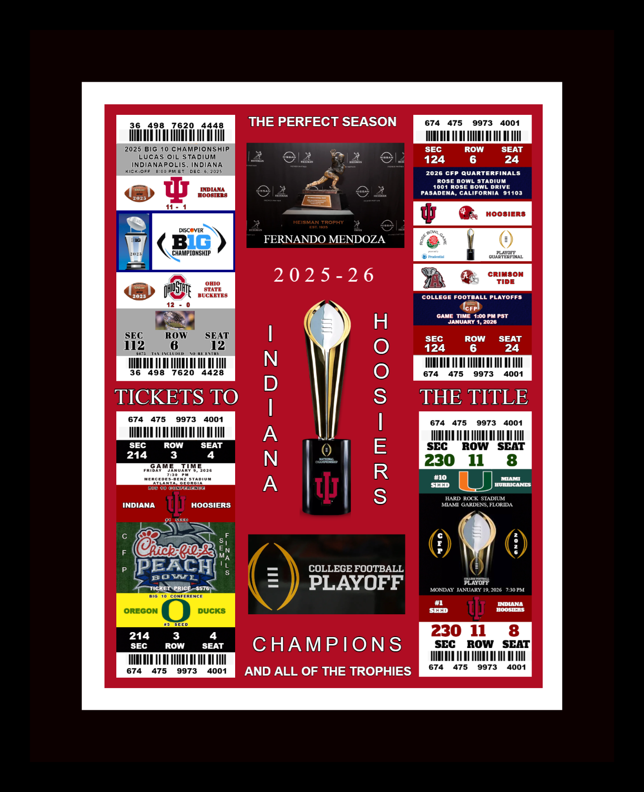 INDIANA HOOSIERS 2026 (CFP) NCAA FOOTBALL NATIONAL CHAMPION MATTED ...
