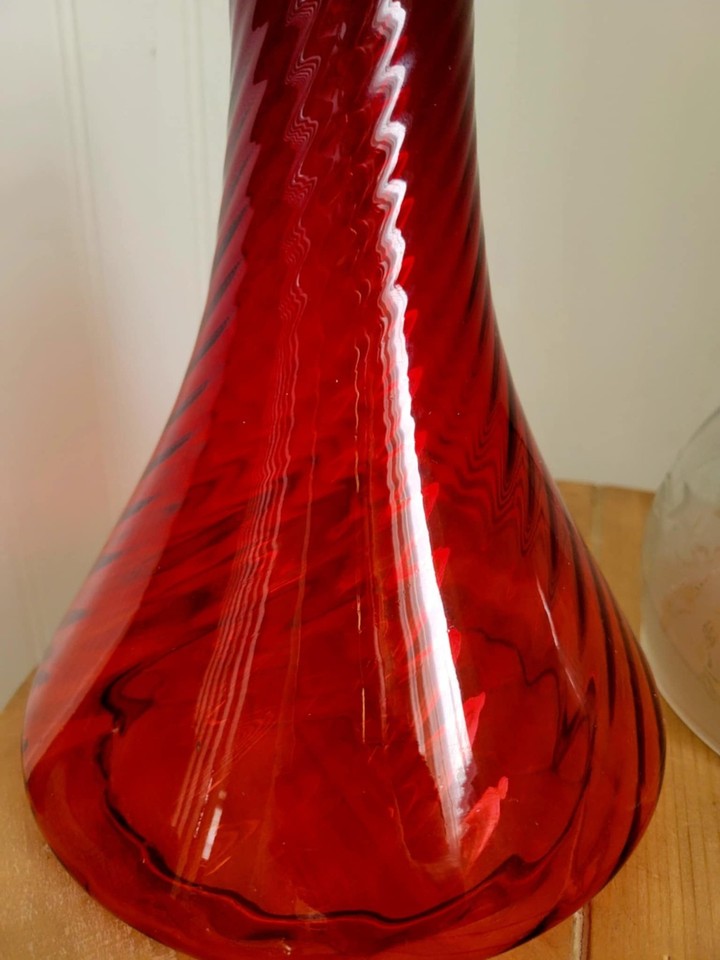 Antique Angle Lamp Co. Cranberry Swirl Shade with Acid Etched Elbow | eBay