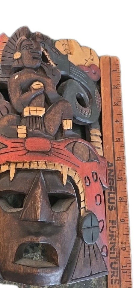 Wood Hand Carved Mayan AZTEC Warrior Face Mask Wall Decor | eBay