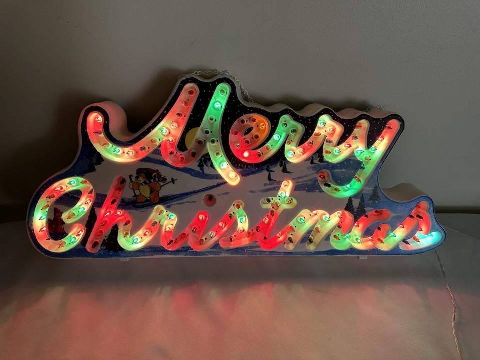 Vintage Merry Christmas Sign Holiday Classics Glows Lighted (Bulbs 90% ...