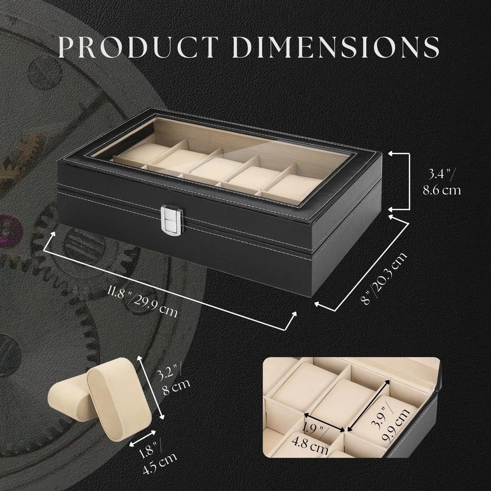 12 Slots PU Leather Wrist Watch Display Box Storage Holder Organizer ...