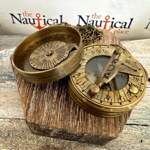 Antique Finish Brass Pocket Sundial Compass w/ Screw On Lid - Nautical ...