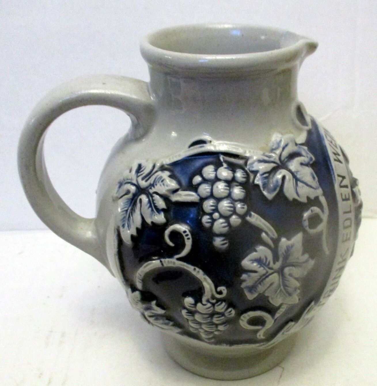 vtg GERMAN STONEWARE PITCHER JUG WINE STEIN GRAPES Cobalt Barware | eBay