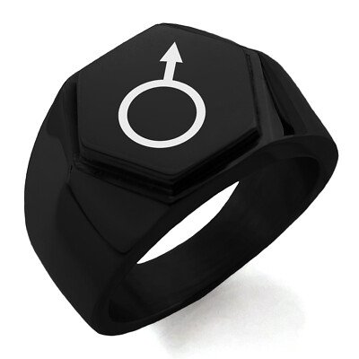 Stainless Steel Solar System Planetary Mars Mens Hexagon Crest Signet ...
