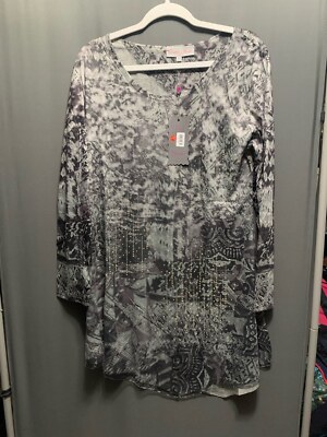 Women's Pretty Angel Tunic Top Size L Gray Black | eBay