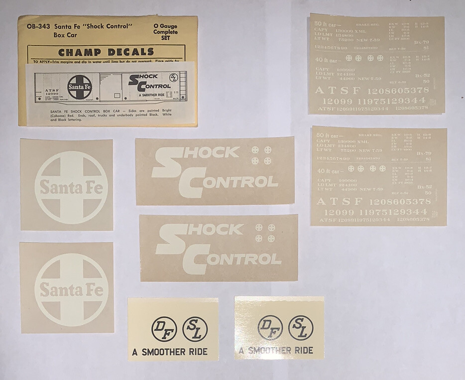 CHAMP O SCALE DECAL-SANTA FE/ATSF 50’ “SHOCK CONTROL” BOX CAR-BRT RED ...