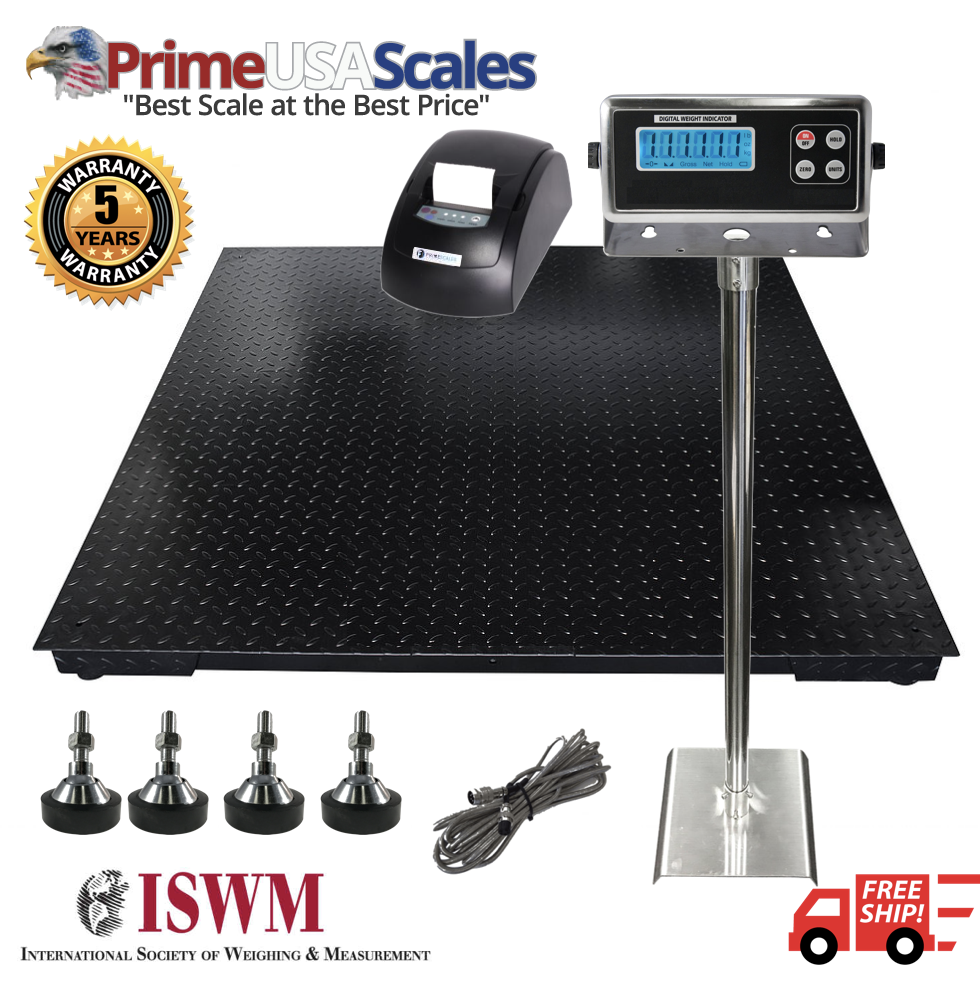 4x4 Floor Scale 48"x48" Indicator Stand Printer 6,000 lb x 1 lb 5 Year ...