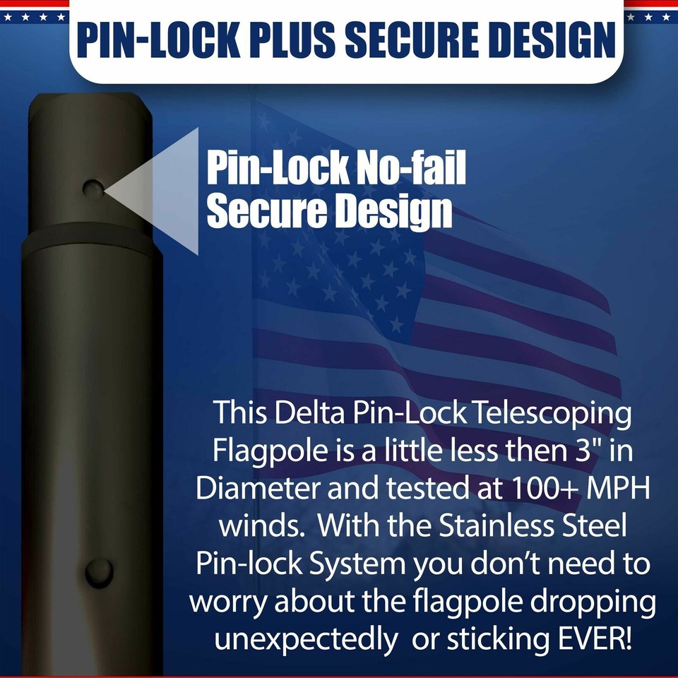 20' or 25' Delta Pin-Lock TELESCOPING Flag pole "Freedom Edition ...