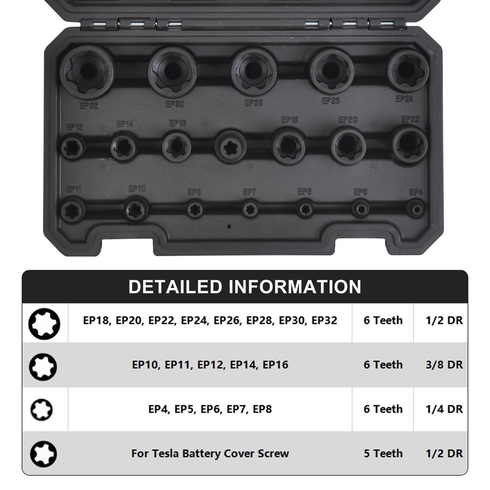 19 PC External Torx Plus Sockets Set 6 Point EP Socket EP4,Dr E-Torx ...