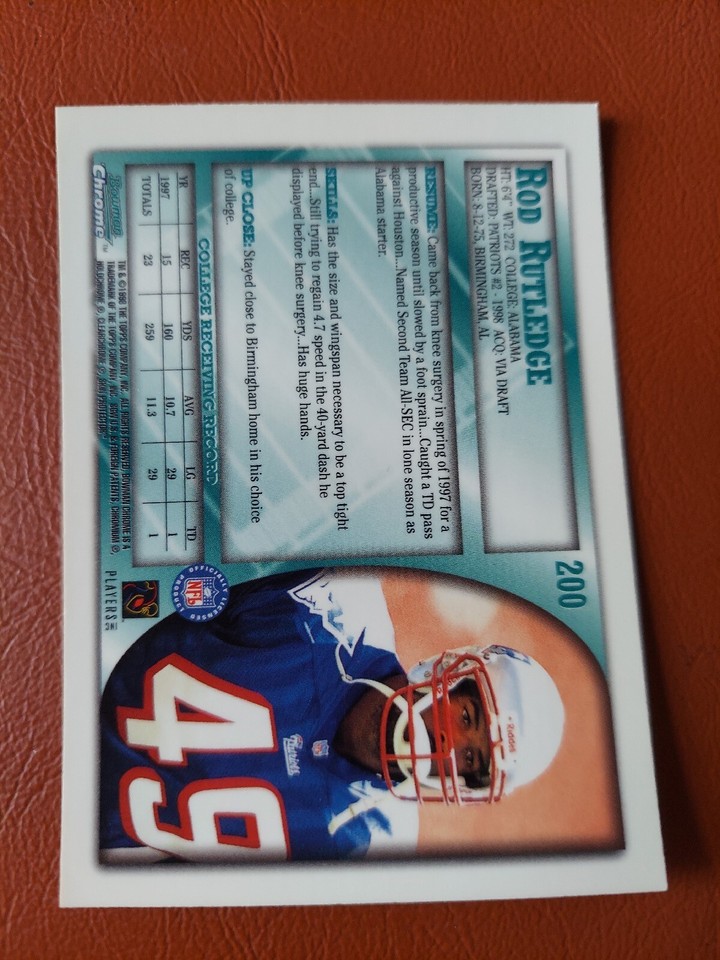 1998 Bowman Chrome Football Card #200 Rod Rutledge Rookie | eBay