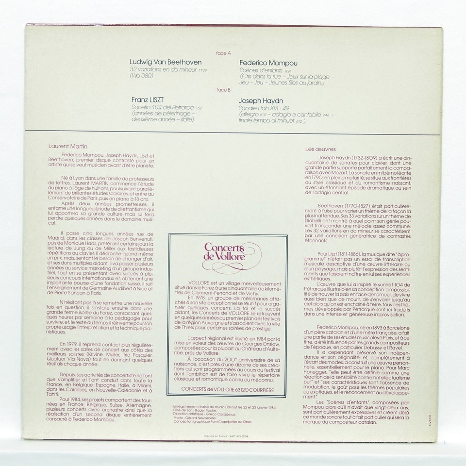 LAURENT MARTIN - BEETHOVEN 32 variations MOMPOU LISZT, CONCERTS DE ...