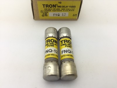 FNQ-12 Bussmann, 12A 500vac, Time Delay (TRON) Fuse, Size: (5AG) Midget ...